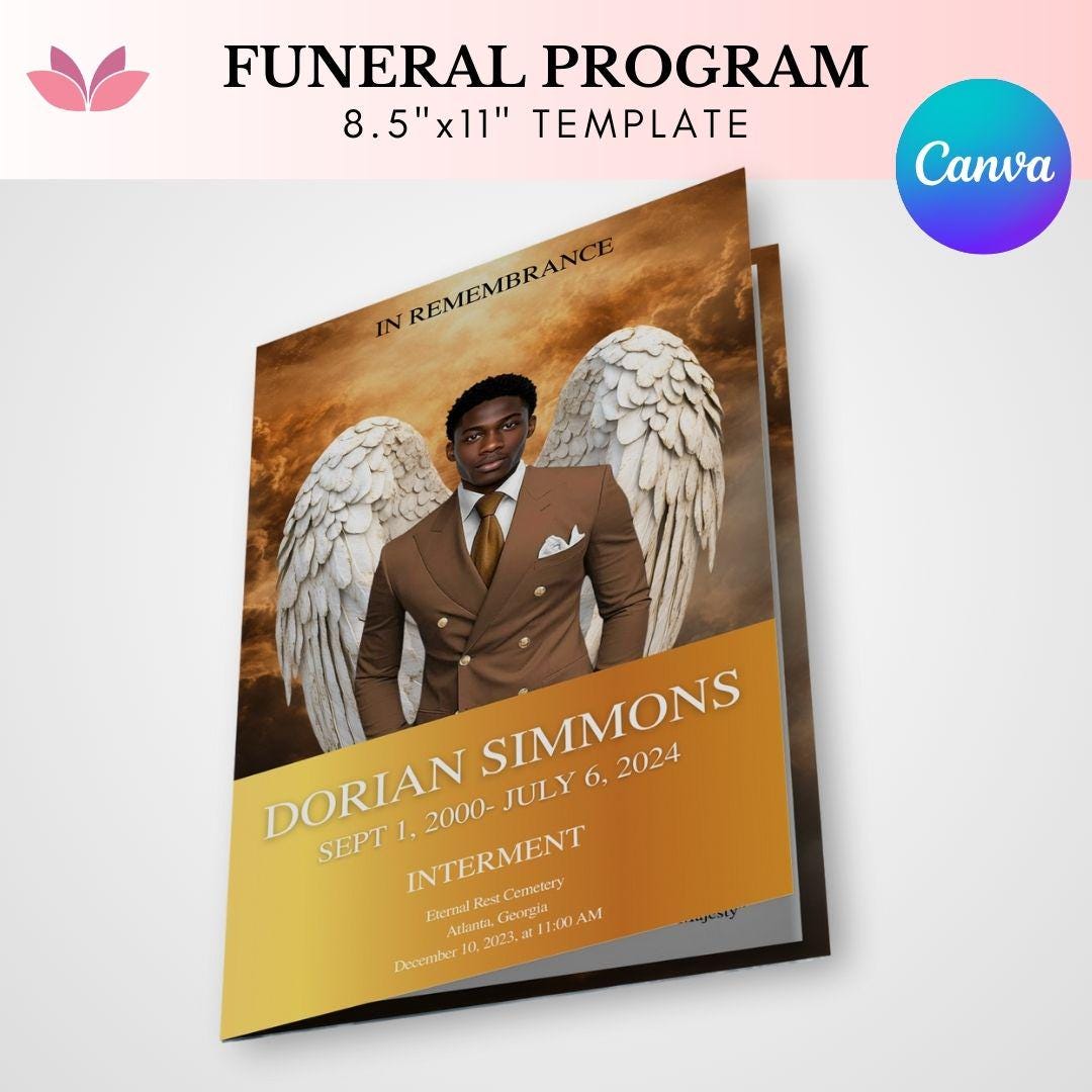Gold Funeral Program Template: Customizable Obituary (canva, 8.5x11, 4 ...