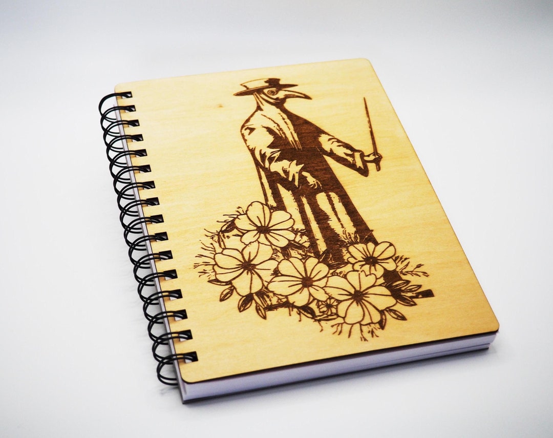 Plague Doctor With Flowers Journal, Sealed Wood Cover Diary, 70 Sheet ...