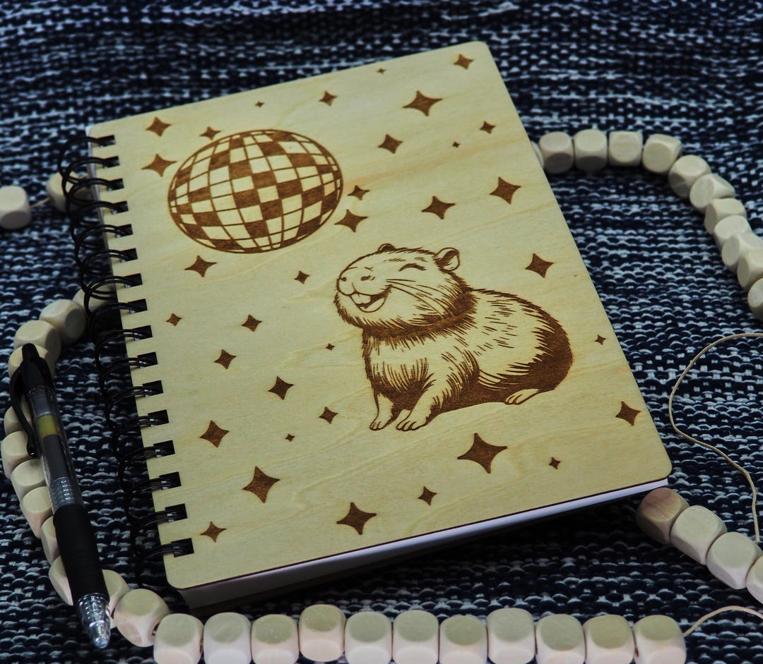 Capybara Loves Disco Journal, Disco Ball Sealed Story Wood Cover Diary ...