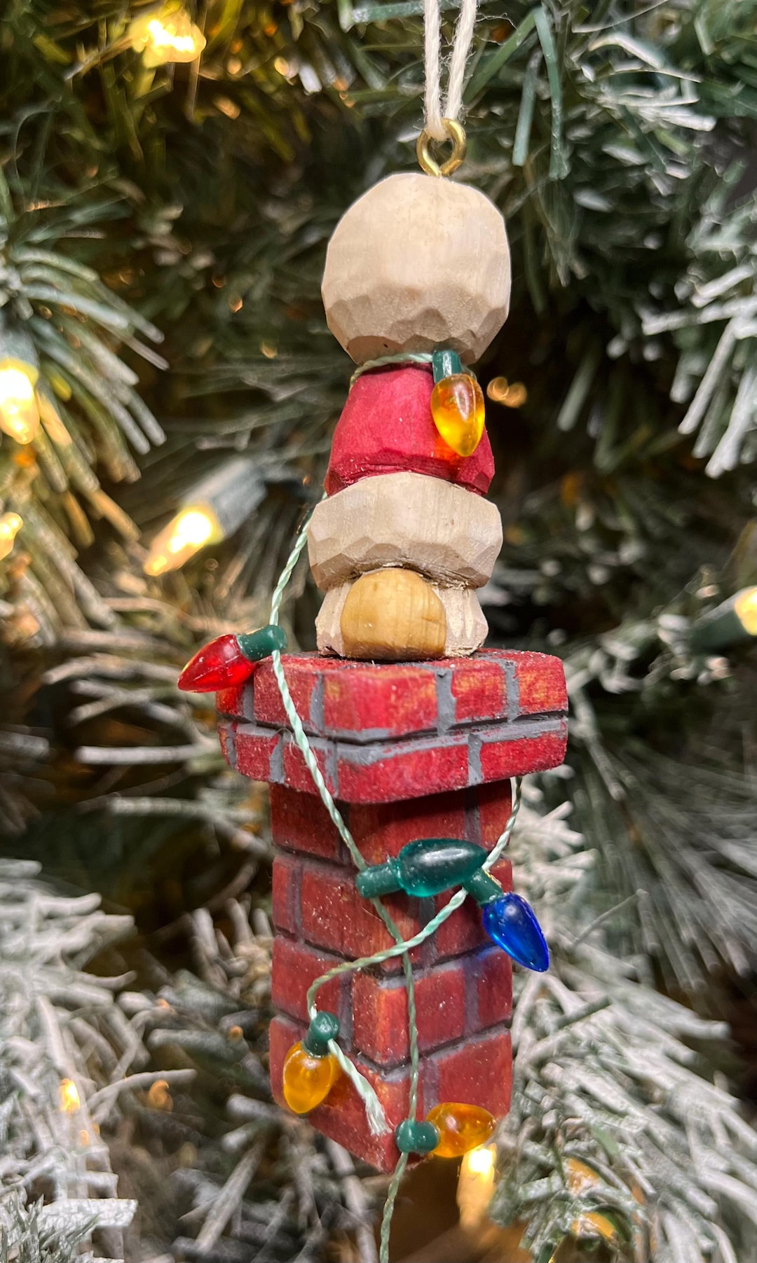 Santa in Chimney Christmas Ornament – Handmade Wood Holiday Decoration ...