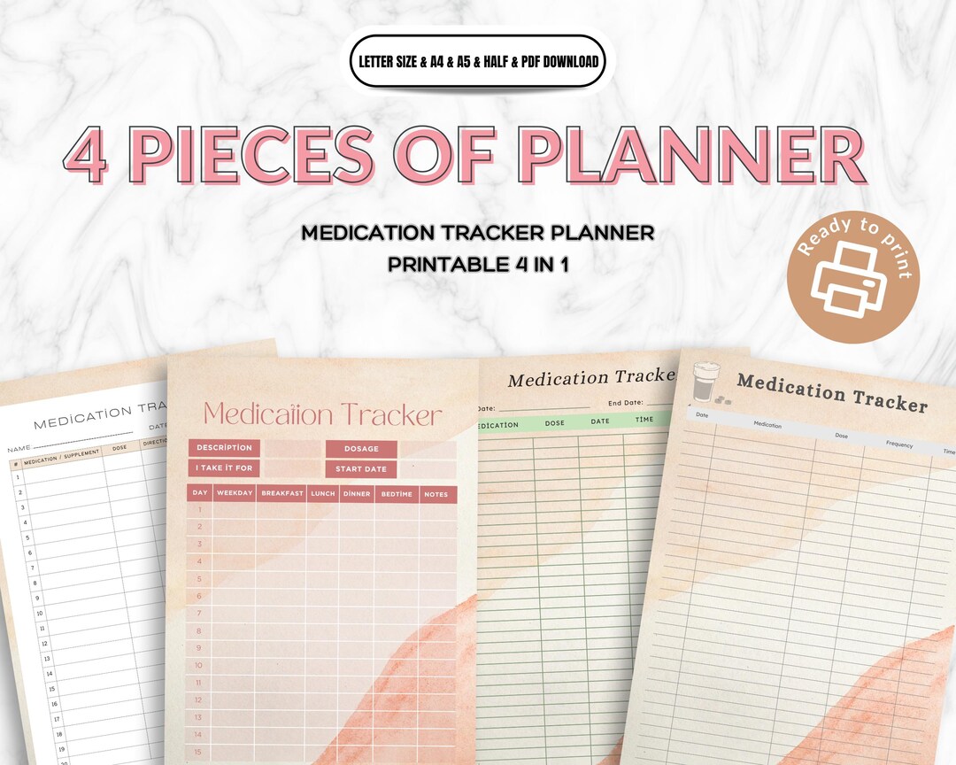Medication Tracker & Planner – 4-in-1 Pill – Supplement Log Printable ...