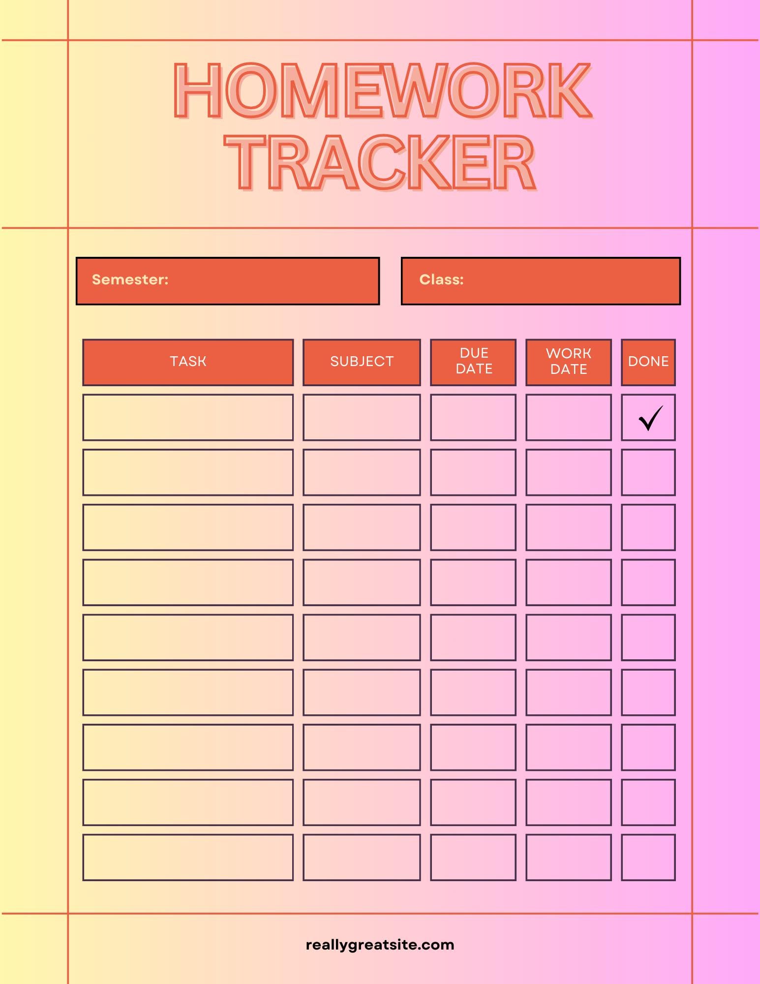 Set of 4 Prints | Printable A4 & US Letter Homework Tracker | Homework ...