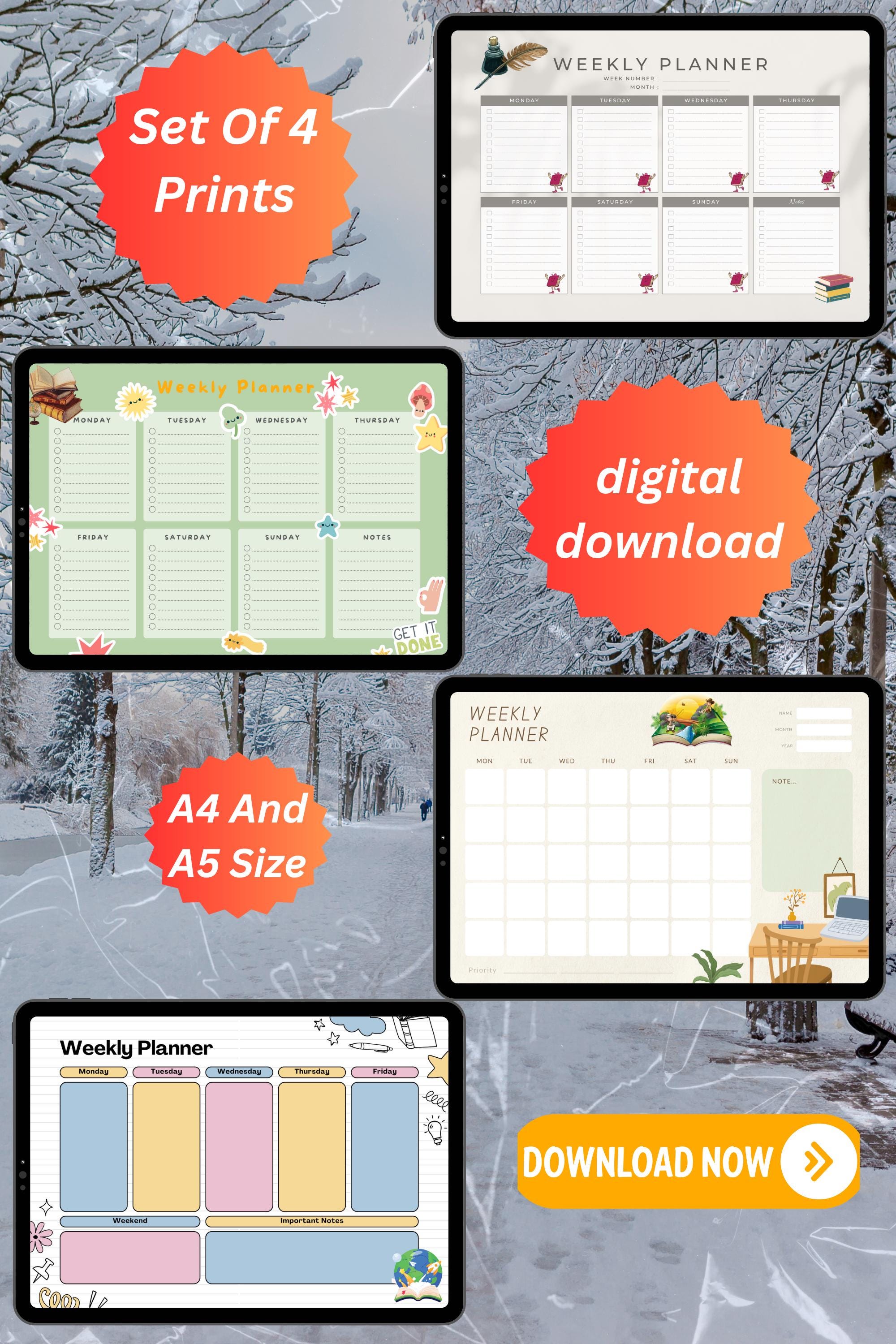 Weekly Planner Printable: A4 & A5 Agenda Set (digital Download) - Etsy