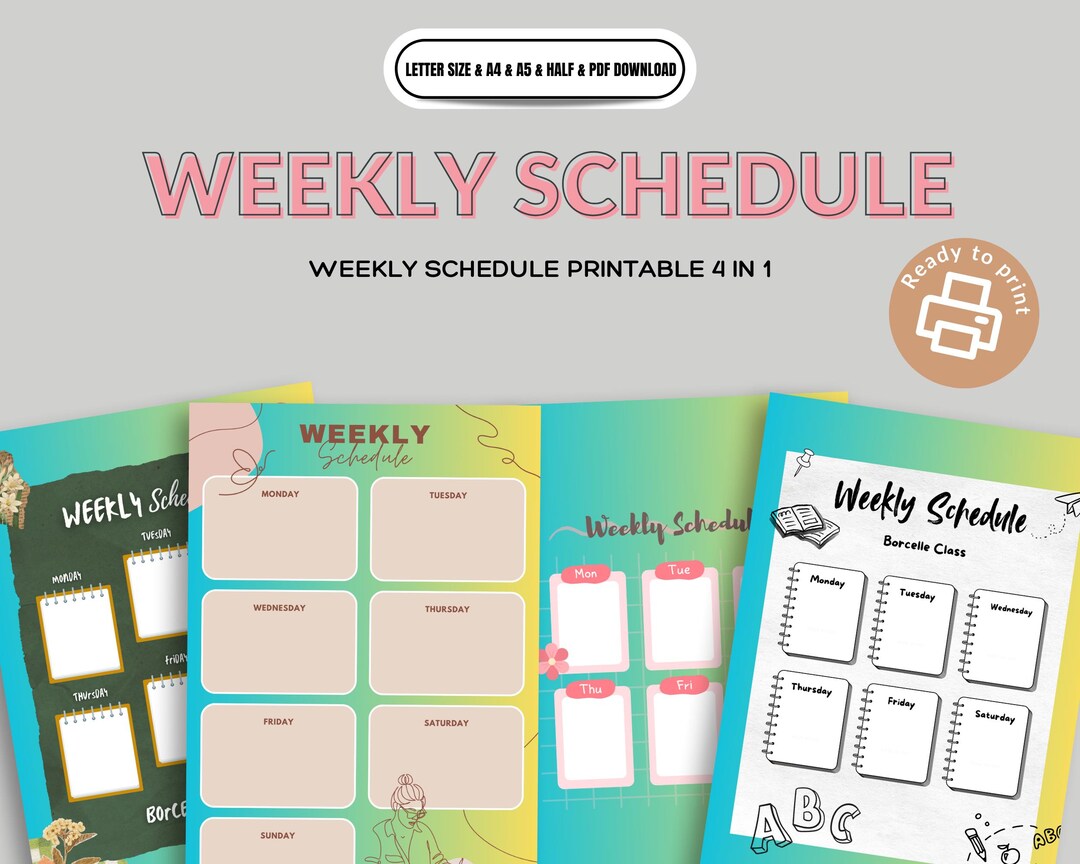 Weekly Schedule Planner Printable: Minimalist A4, US Letter (digital ...