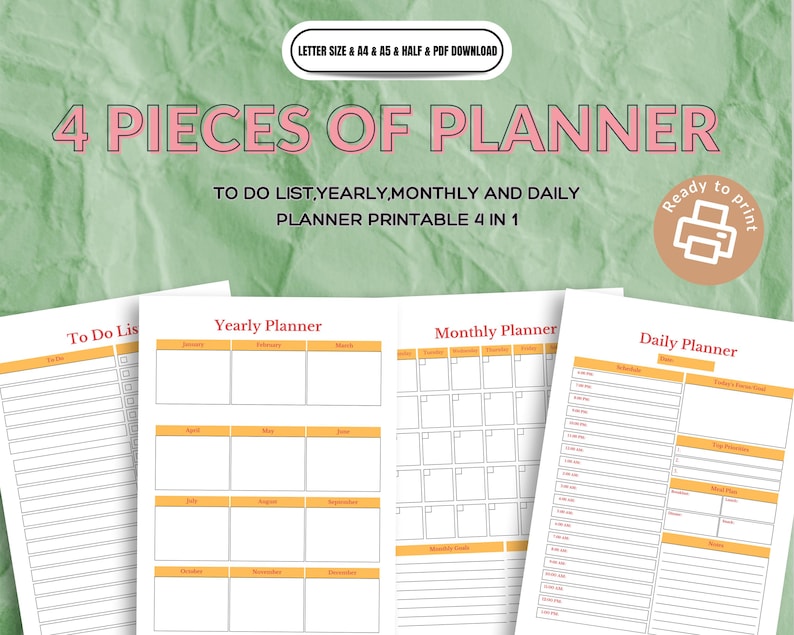 Printable Planner Set: Daily, Monthly, Yearly, To-do List (digital ...