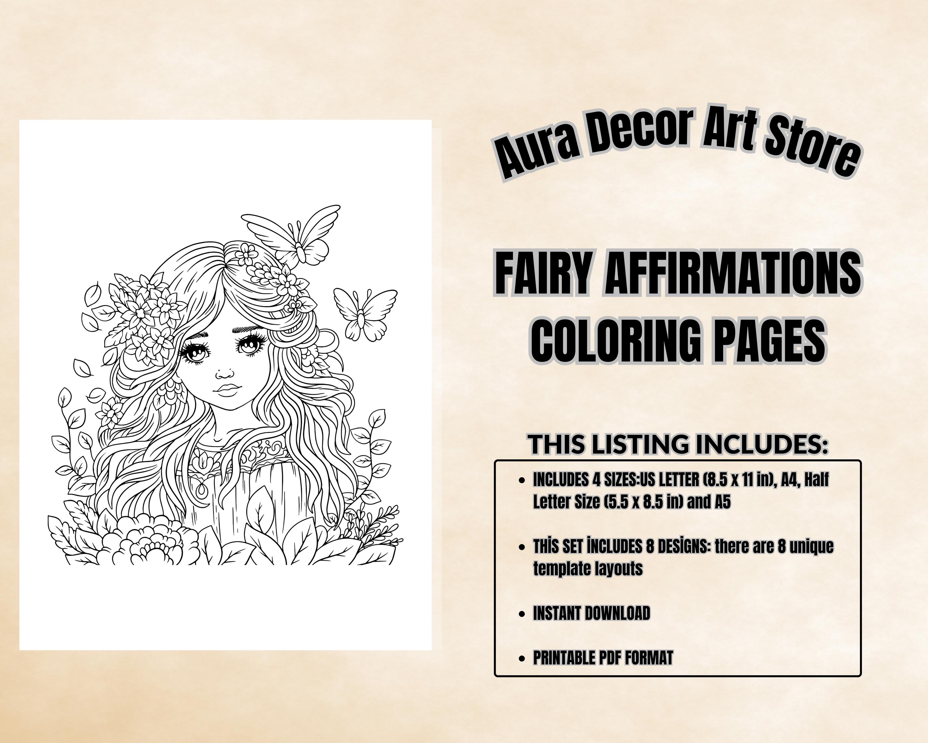 Fairy Affirmations Coloring Pages | Cute Fantasy Art | Digital Download ...