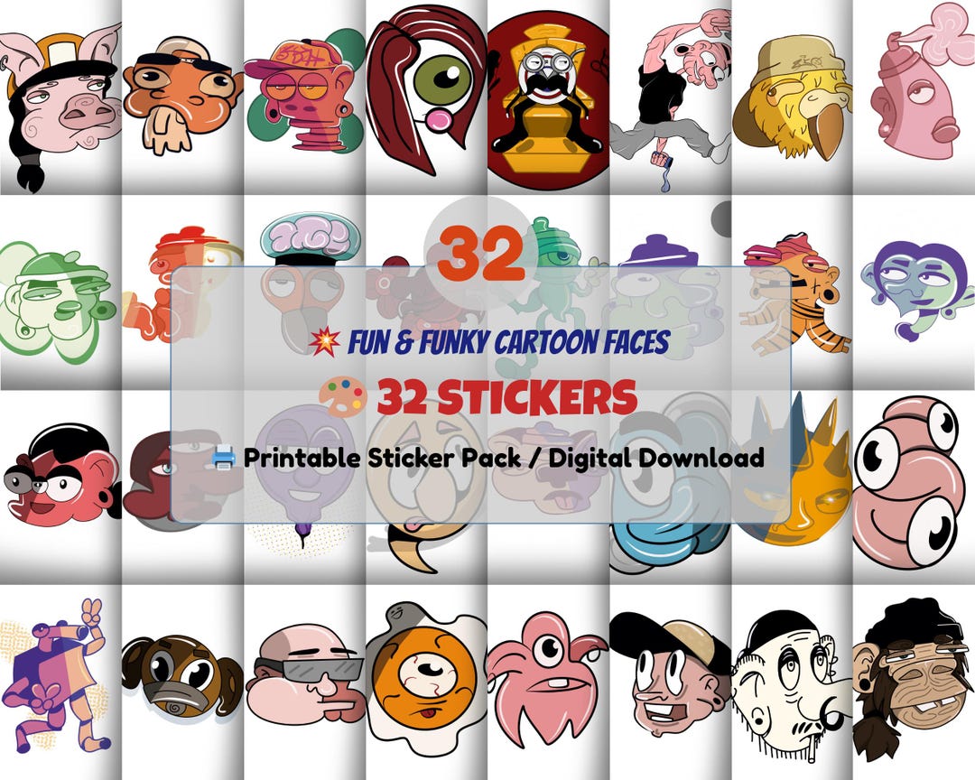 Funky Cartoon Face Stickers: Printable Scrapbook & Journal ...
