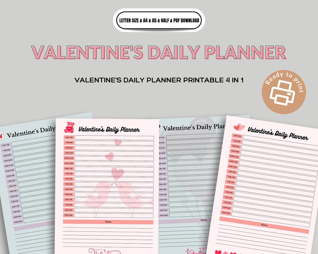 Valentine's Day Daily Planner: Printable 4-in-1 (digital Download) - Etsy