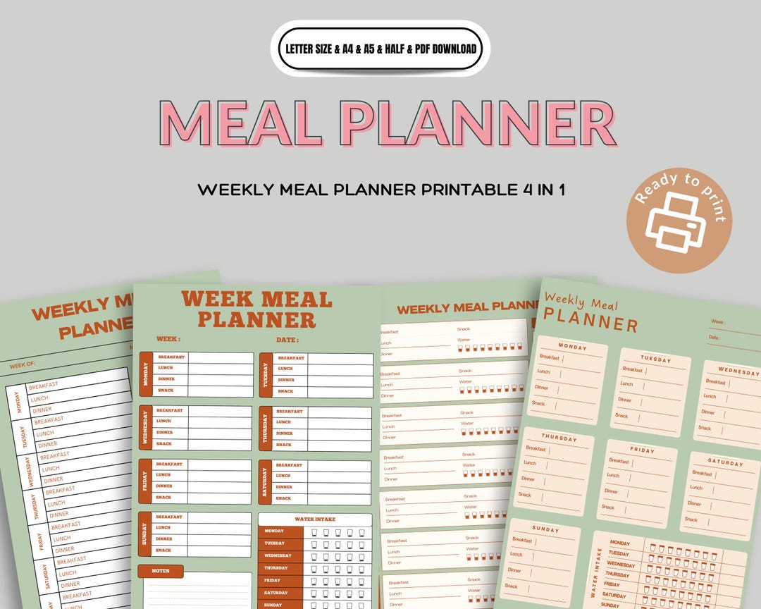Weekly Meal Planner Printable | A4 A5 US Letter (digital Download) - Etsy