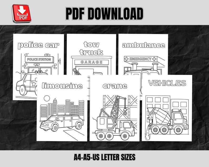 Vehicles Coloring Pages for Kids – Police, Tow Truck, Ambulance ...