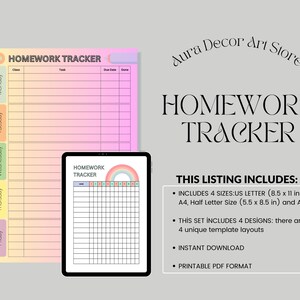 Homework Tracker Printable Set: A4, US Letter (digital Download) - Etsy