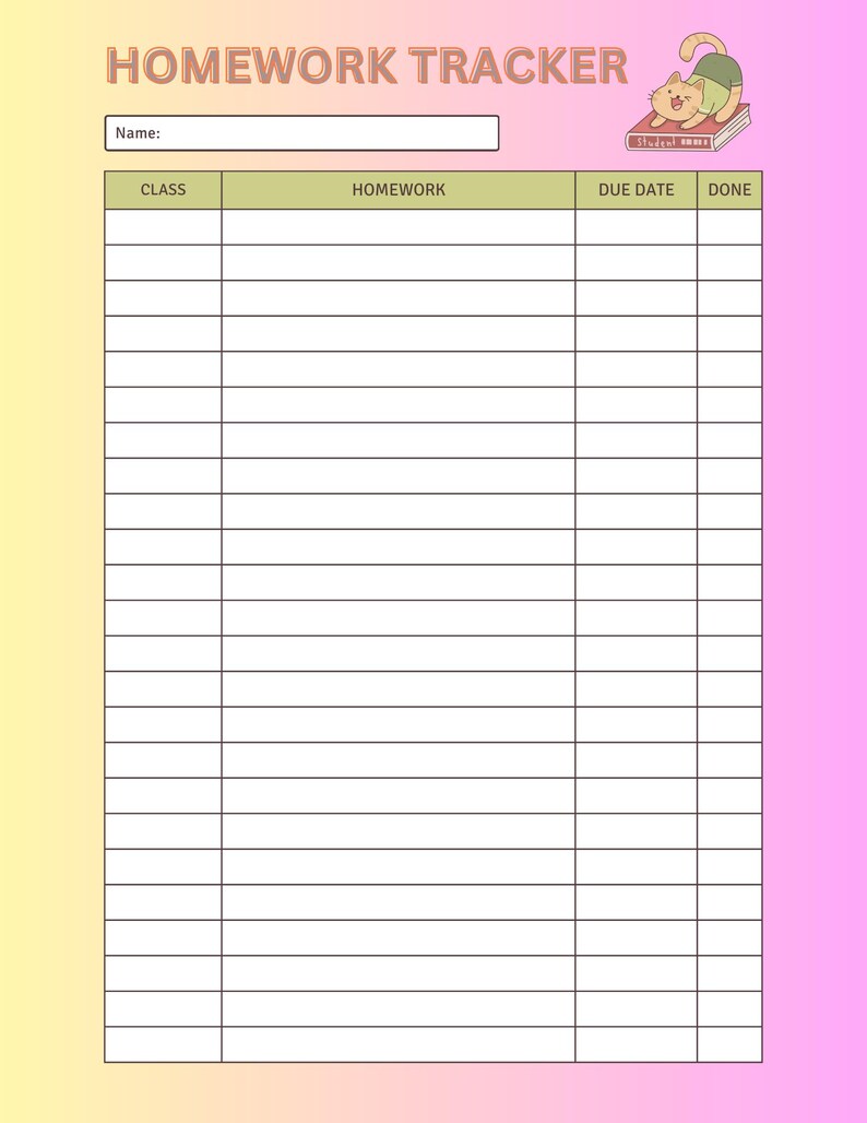 Homework Tracker Printable Set: A4, US Letter (digital Download) - Etsy