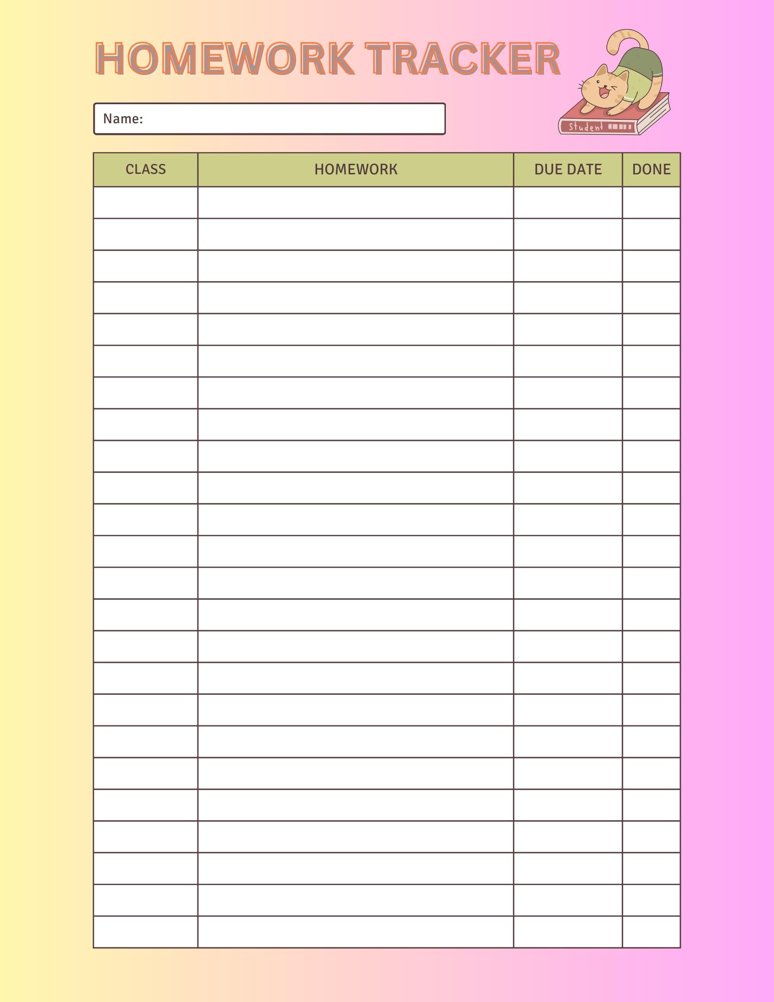 Set of 4 Prints | Printable A4 & US Letter Homework Tracker | Homework ...