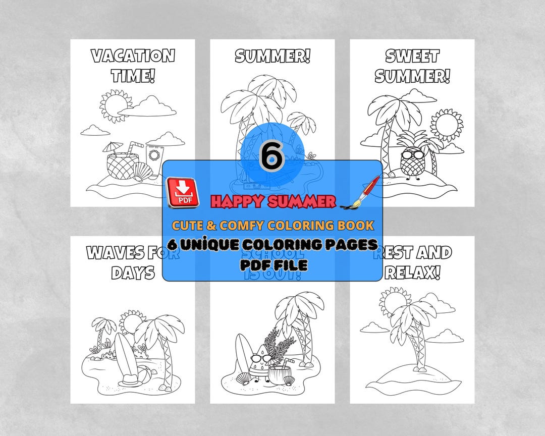 Summer Coloring Pages for Kids & Adults - Cute Beach Vacation Coloring ...