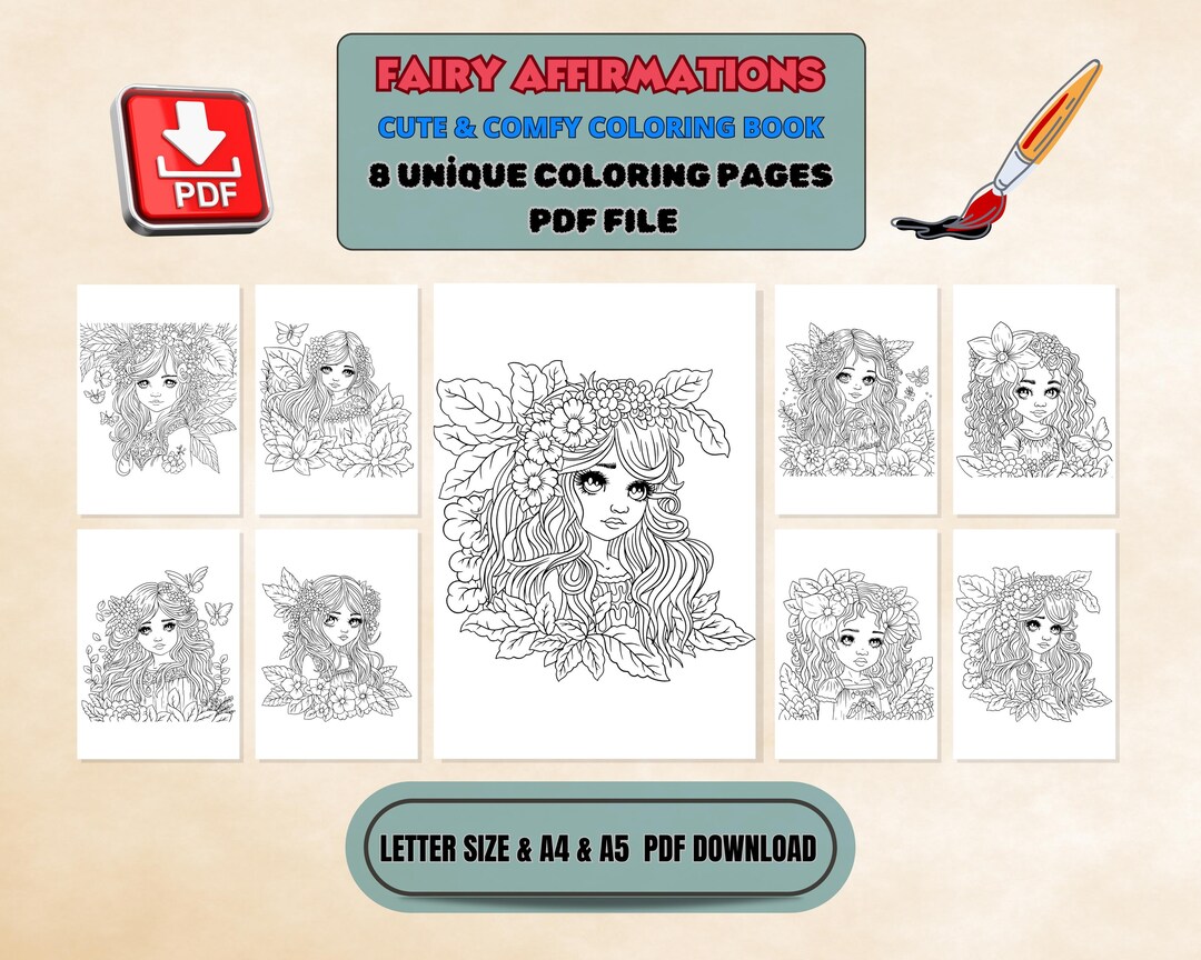 Fairy Affirmations Coloring Pages | Cute Fantasy Art | Digital Download ...