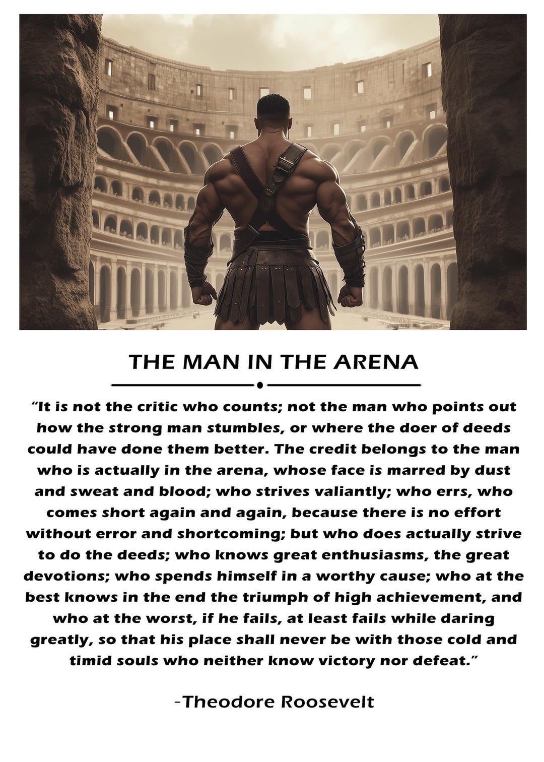 Gladiator Art Print Download - Man in the Arena Quote by Theodore ...