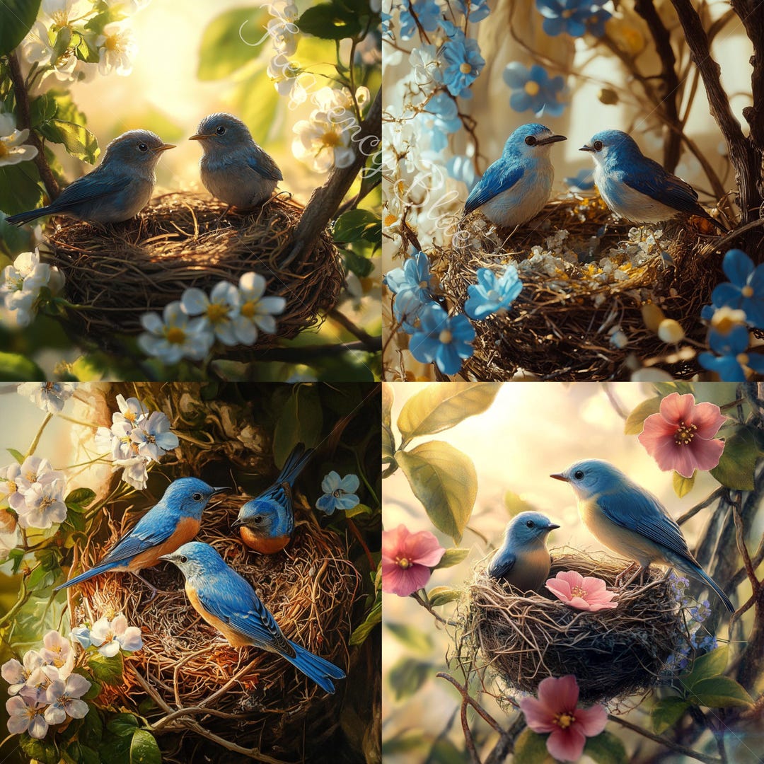 Blue Birds Nest Pack of 4 Different Digital Images, Download Print ...
