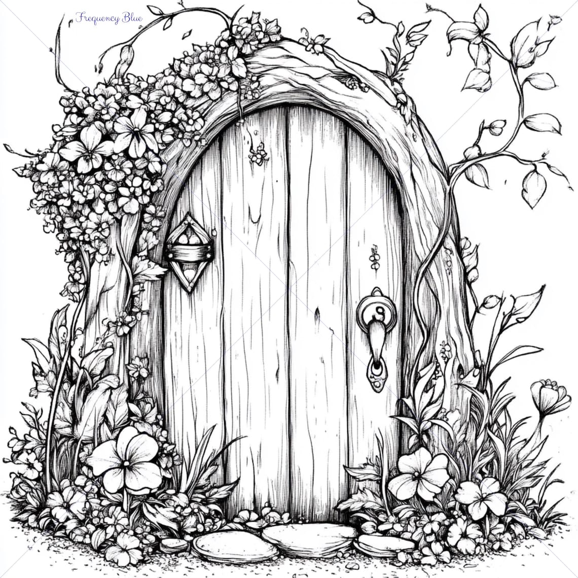 Fairy Door Coloring Page, Whimsical Fantasy Scene (PNG) - Etsy