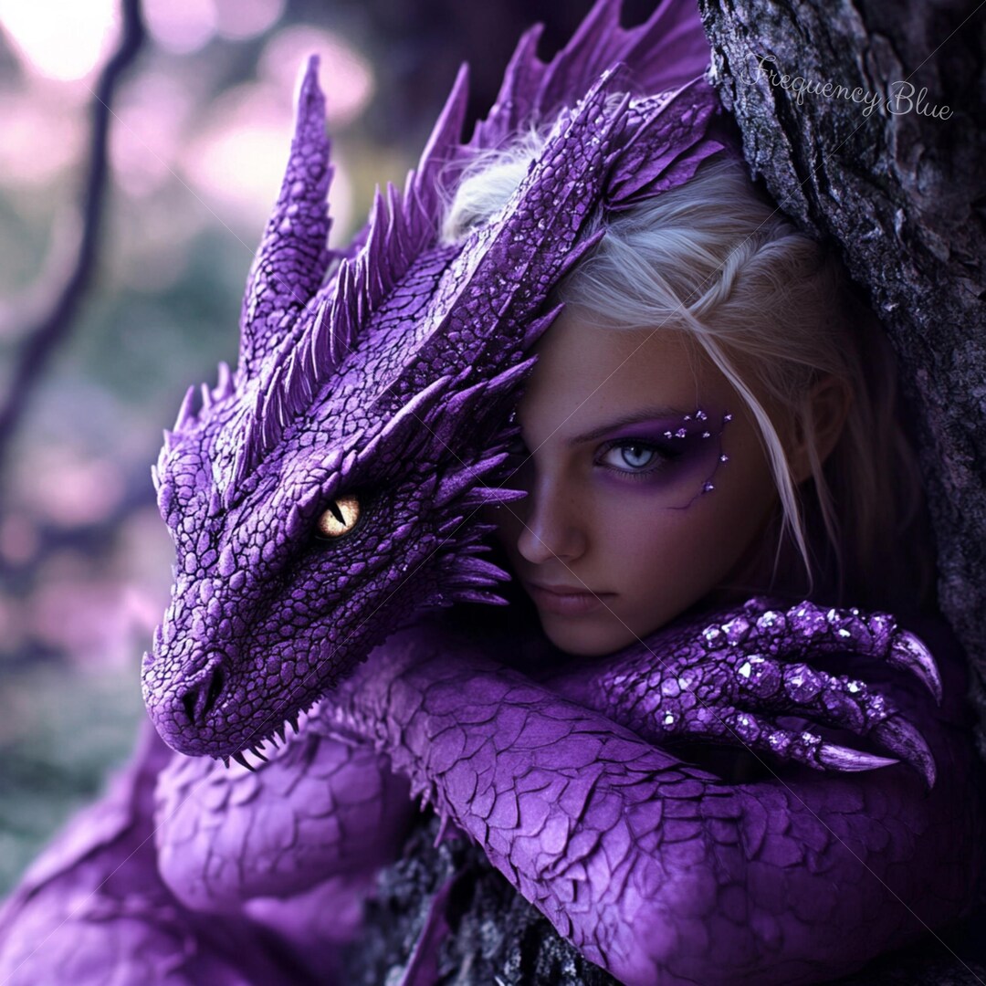 Purple Dragon Fantasy Art, Woman in Dreamland (digital Download) - Etsy