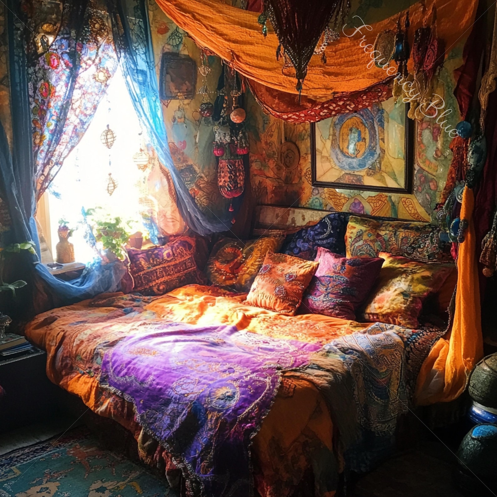 Boho Bedroom Art Print, Vibrant Decor, Colorful Chic (digital Download ...