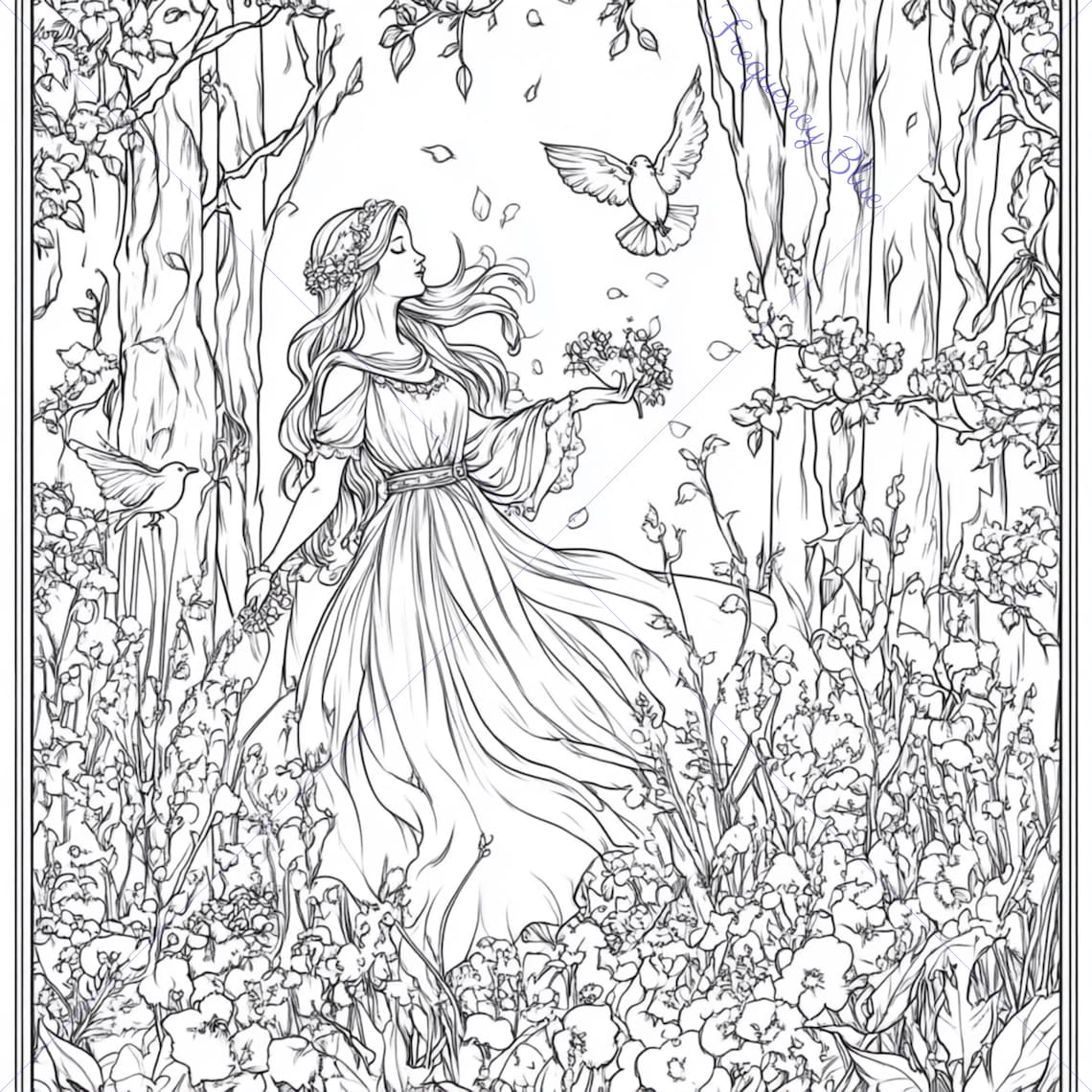 4 Pack Magic of Nature Coloring Pages, Garden of Delights, Woman, Birds ...