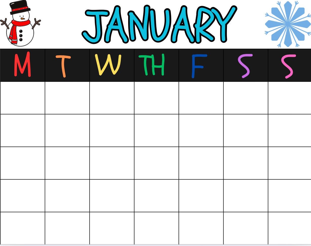 Calendar Printable Cute Kids Calendar PDF, Editable Calendar Canva ...