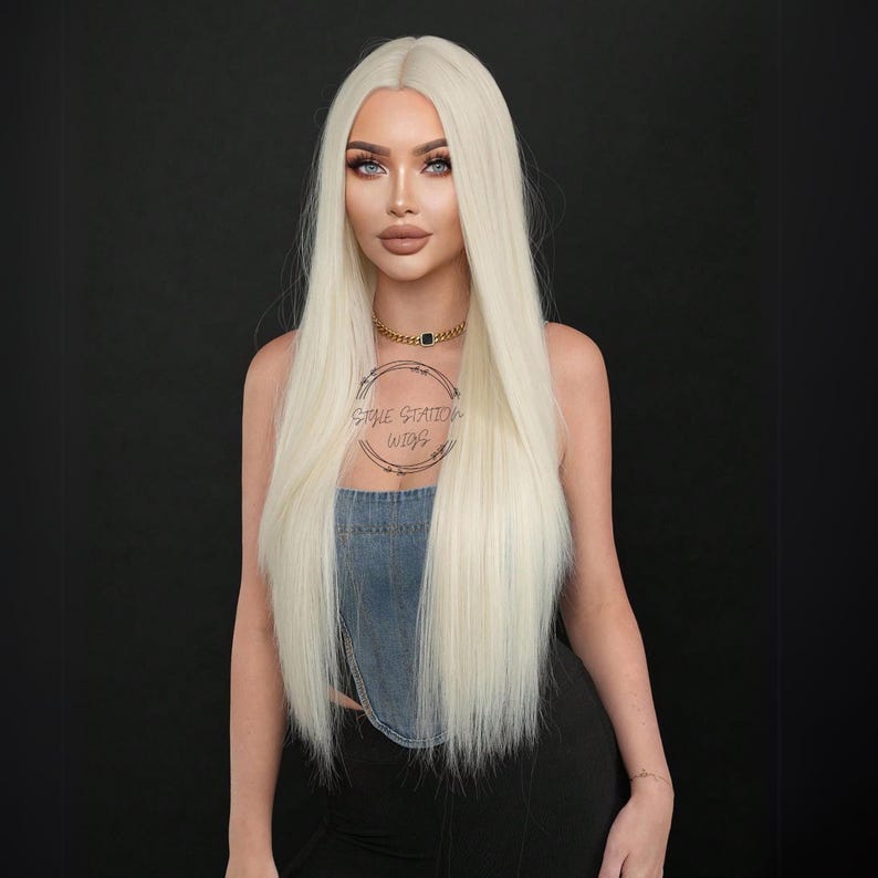 Beige 30-inch Long Straight Wig, Lace Front Fiber Hair, Blonde Wig, Wig ...