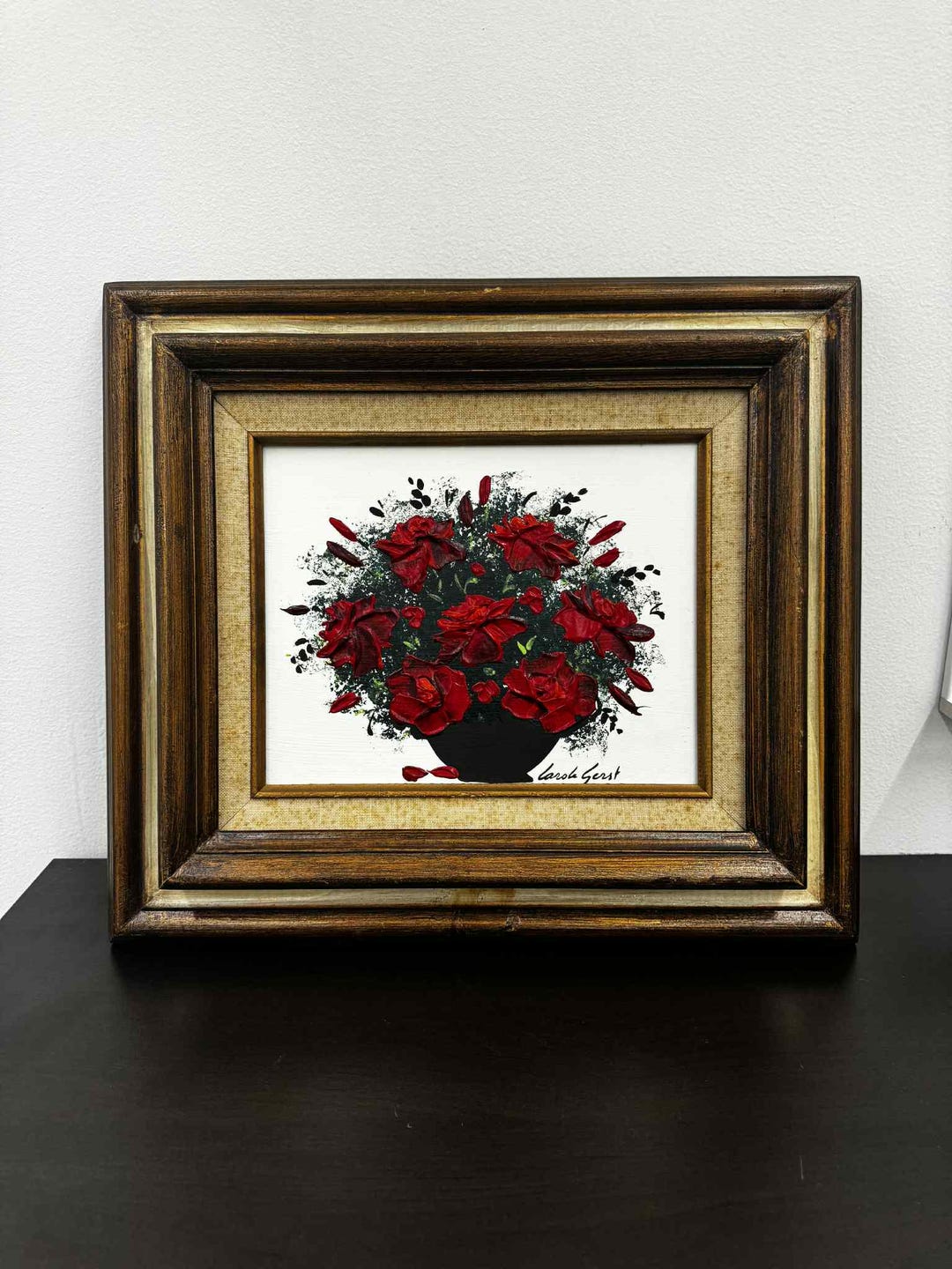 1970s Carole Gerst Floral Painting • Impasto Roses, Heavy Wood Frame - Etsy