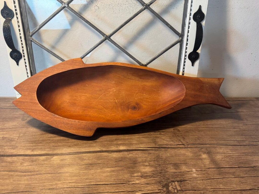 Vintage Mid-century Modern Wooden Fish Bowl | Hand-carved Monkey Pod ...