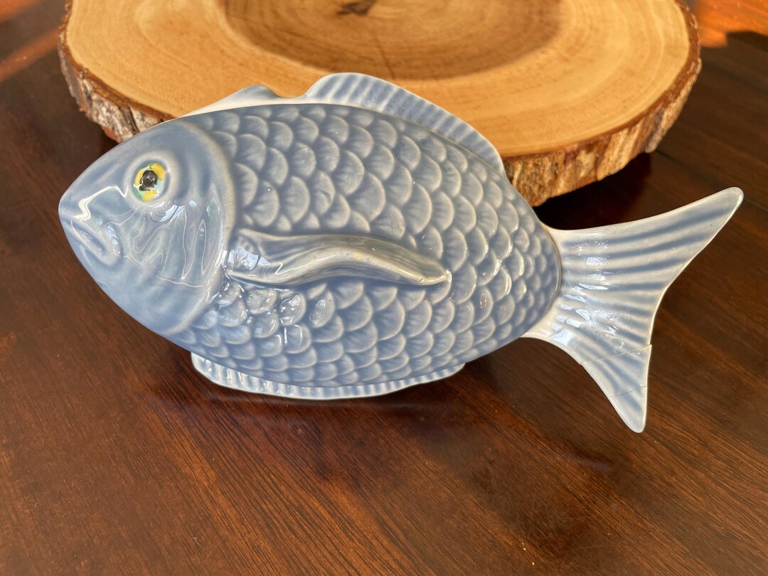 Vintage Secla Blue Ceramic Fish Trinket Box: Coastal Decor, Portugal - Etsy