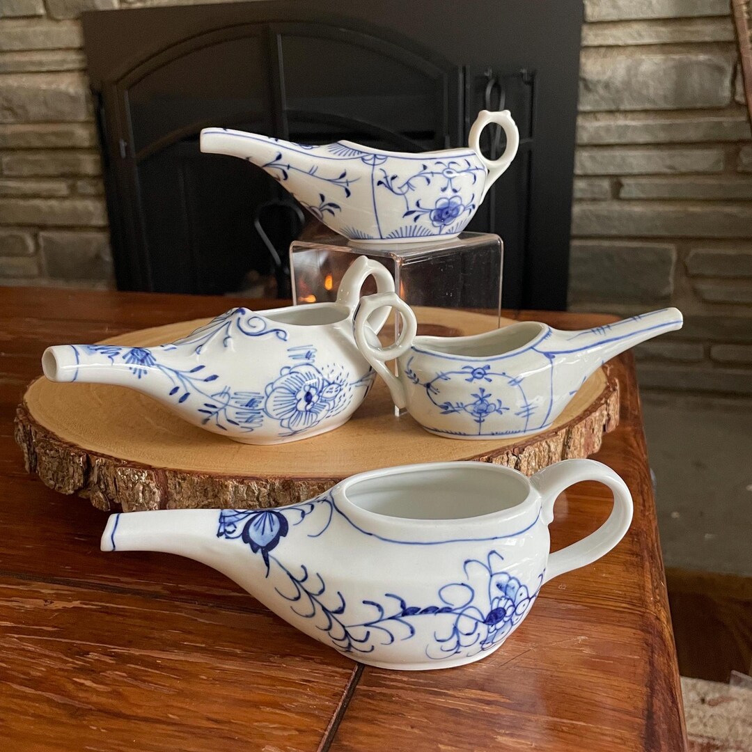 Antique Porcelain Invalid Feeder Set • Blue Floral Pap Boats, Medical ...