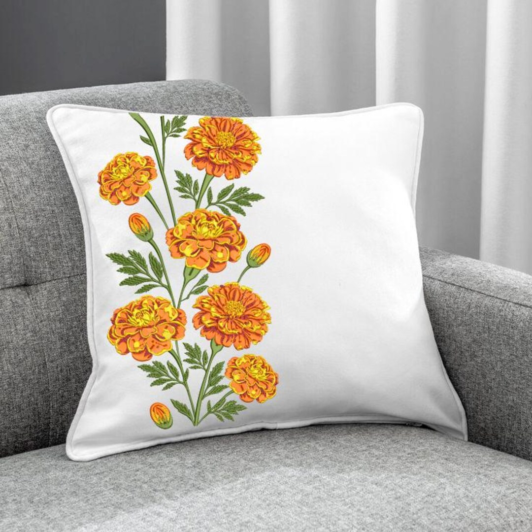 Machine Embroidery Design of a Floral Pattern With Orange Marigolds ...