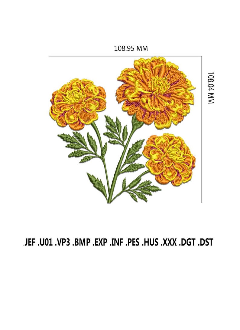 Machine Embroidery Design of a Floral Pattern With Three Orange ...