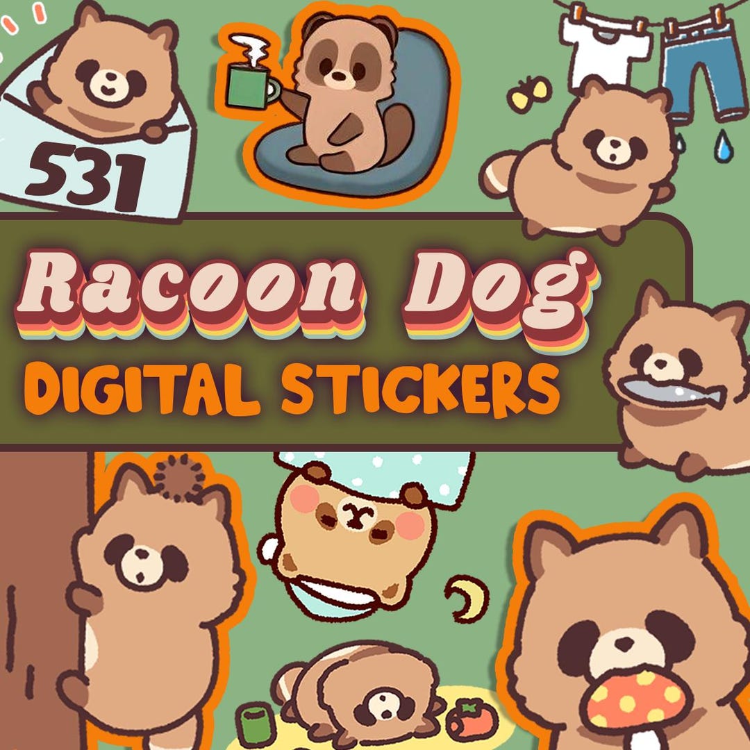 Racoon Dog Digital Stickers - Printable Stickers - PNG FILES - Cropped ...
