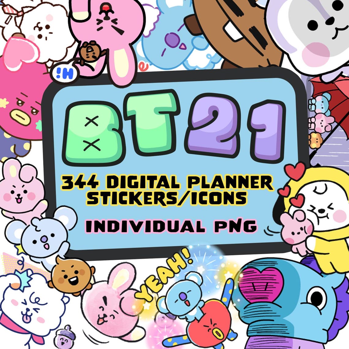 BT21 Digital Stickers - Printable Clipart Bundle - 344 Goodnote Icons ...