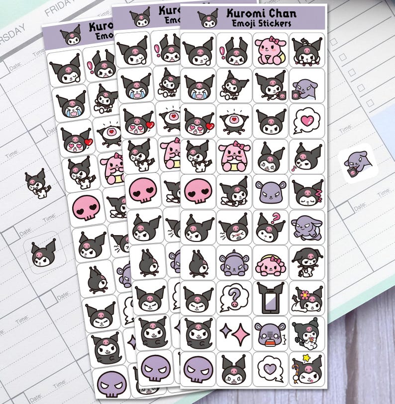 Kuromi Emoji Stickers for Diary, Journal and Planners, Reward Charts ...