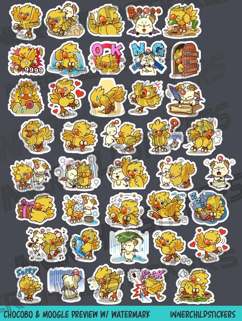 Cute Chocobo and Moogle Final Fantasy Sticker Set for Journals/planners ...