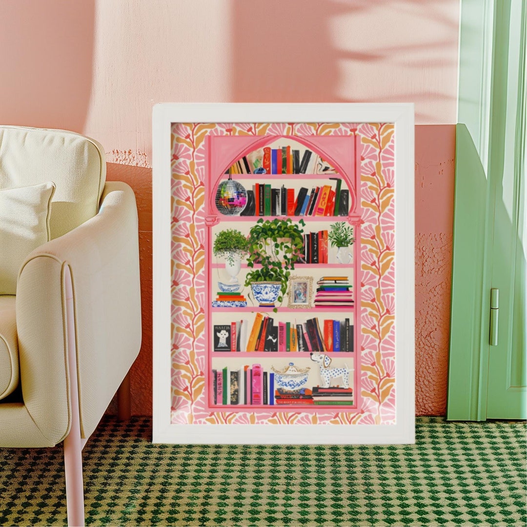 Disco Ball Pink Library 1970s Style Library Vintage Library Print Pink ...