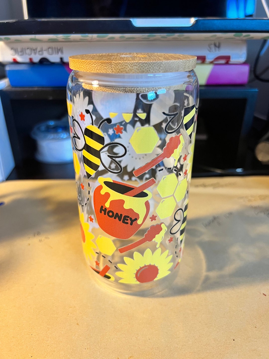 Bees Glass Can, Tumbler Cup. - Etsy