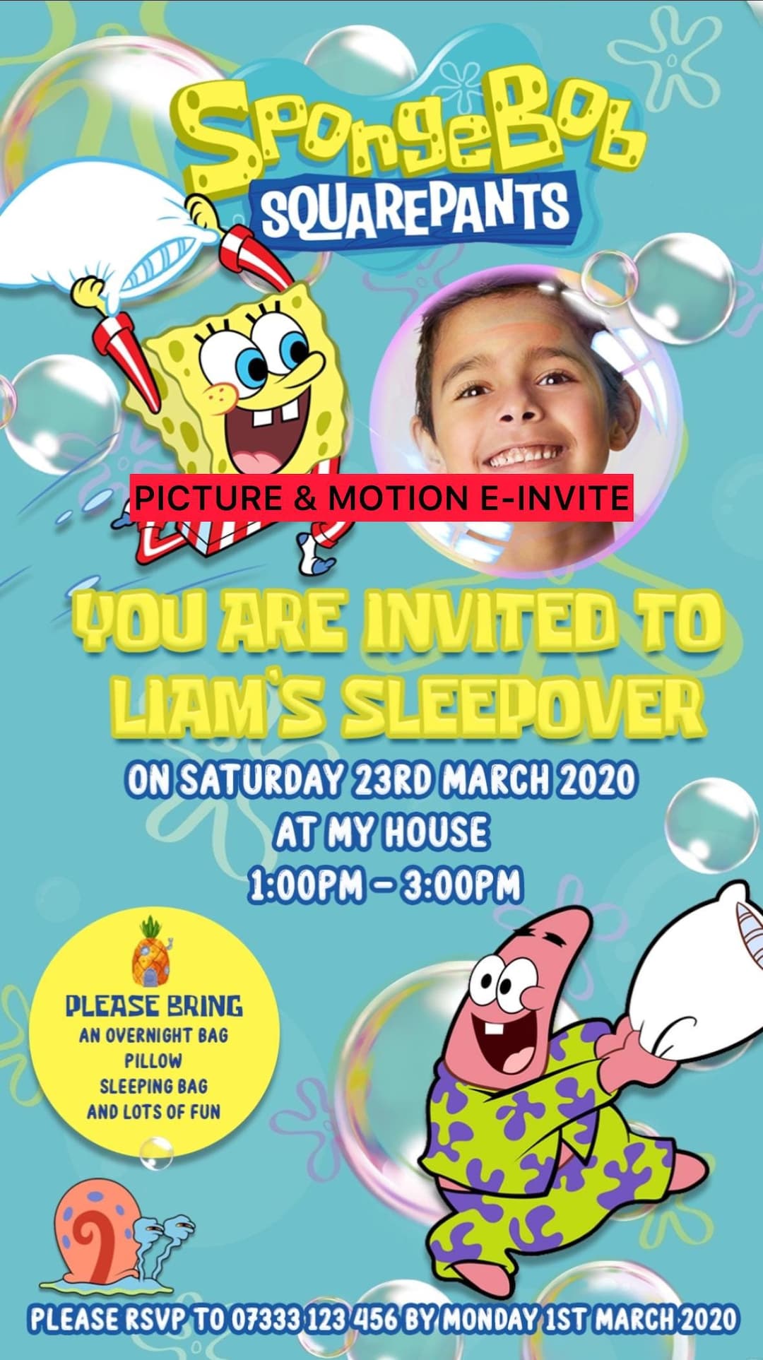 Animated Spongebob Party E-invite - Etsy