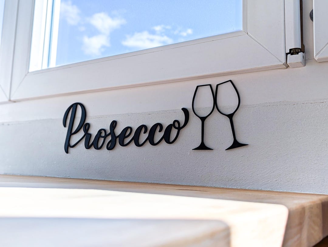 3D Printed Prosecco Sign With 2 Glasses– Stylish Wall Decor for Home ...