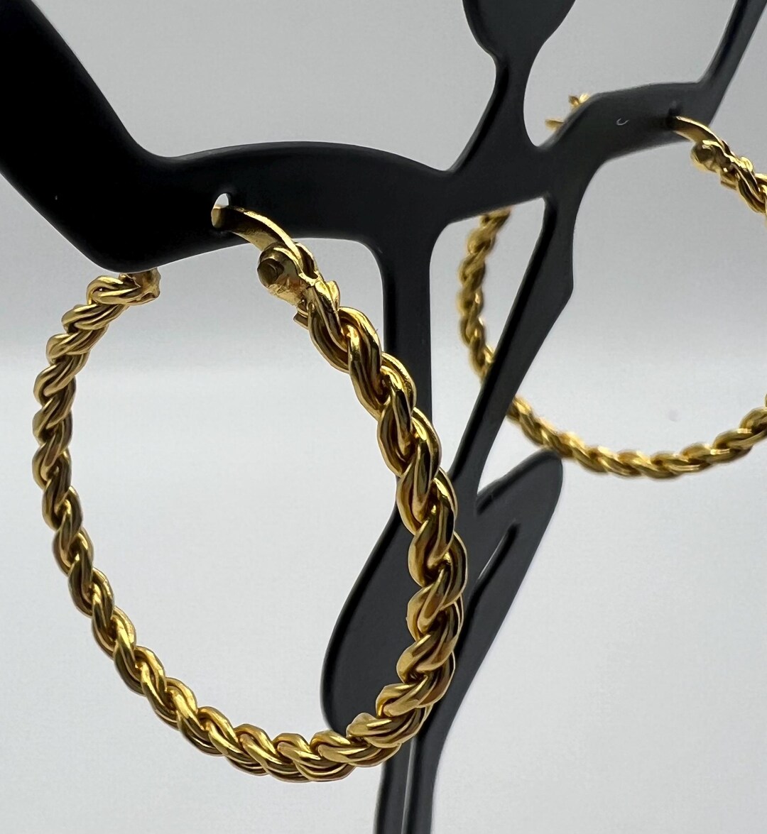 24k Gold Over Sterling Silver Rope Twist Hoop Earrings – Tight Twisted ...