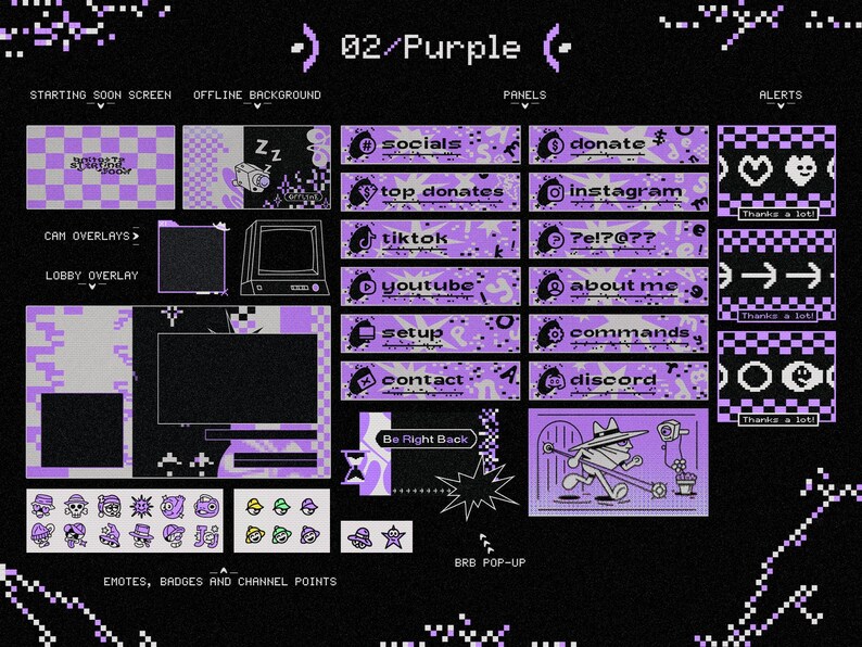 Animated Stream Assets - PURPLE Overlay Emotes Alerts Banners Lobby ...