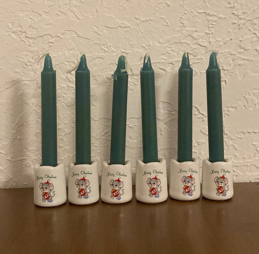 Set of 6 Merry Christmas Mouse Miniature Candlesticks-candles Included ...
