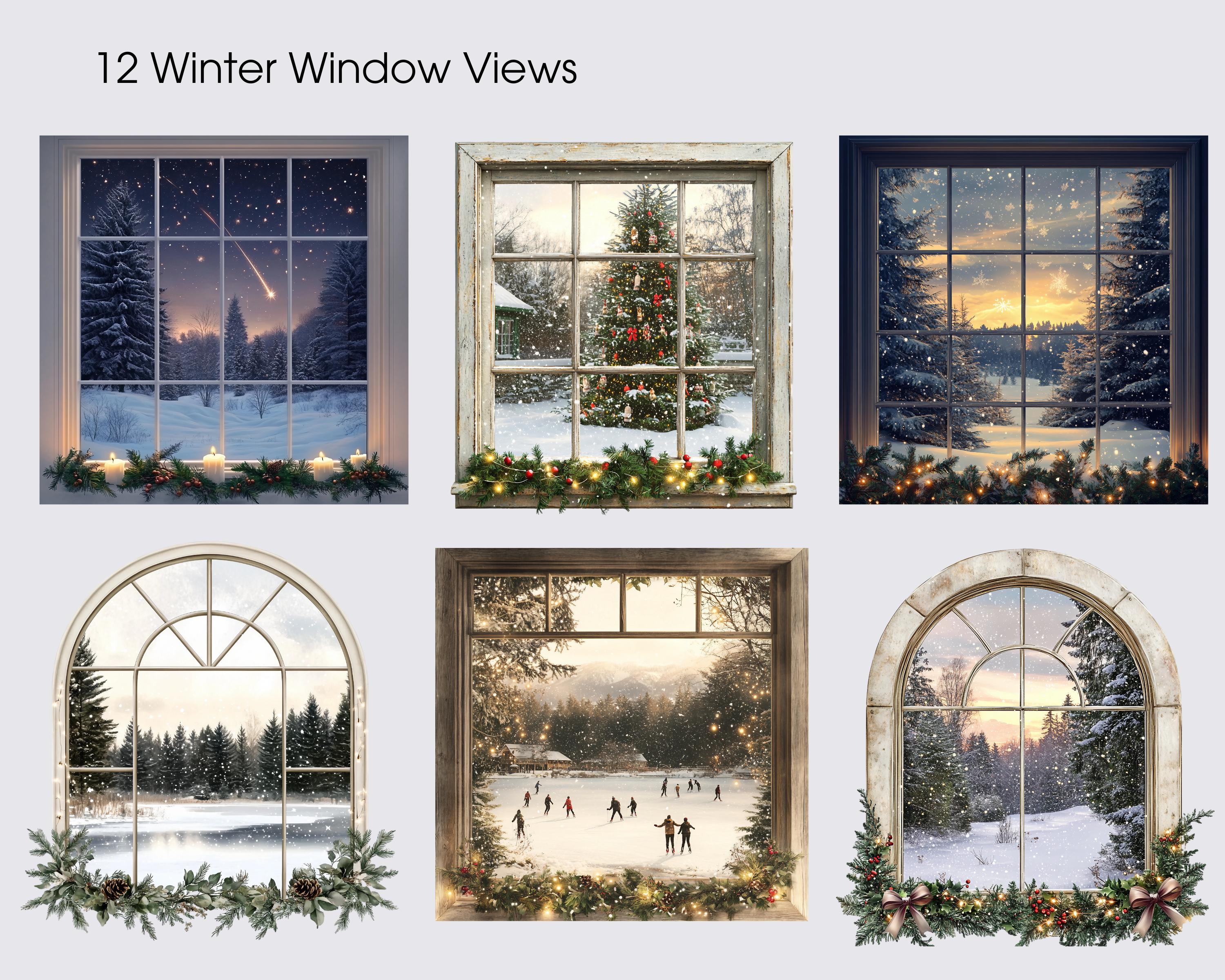 Watercolor Winter Window Clipart, Snowy Scene PNG (commercial Use) - Etsy