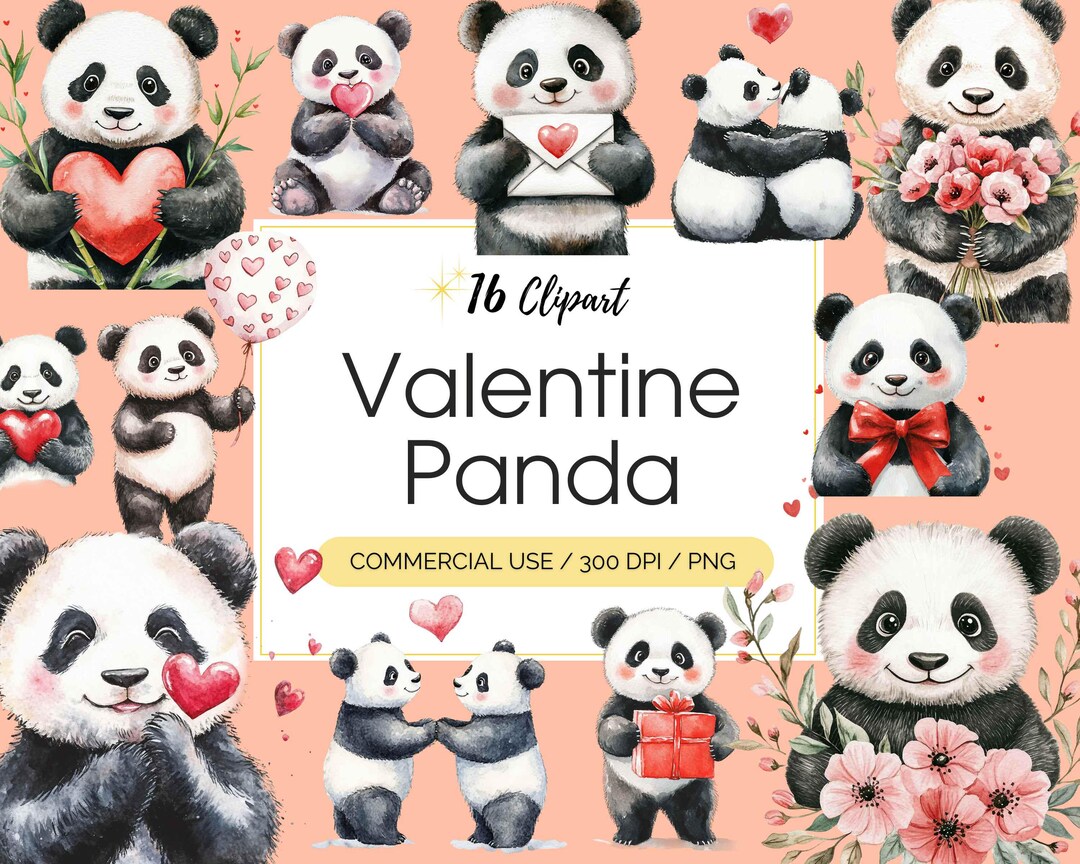 Valentines Cute Panda Clipart, Panda PNG Illustration, Cute Valentines ...