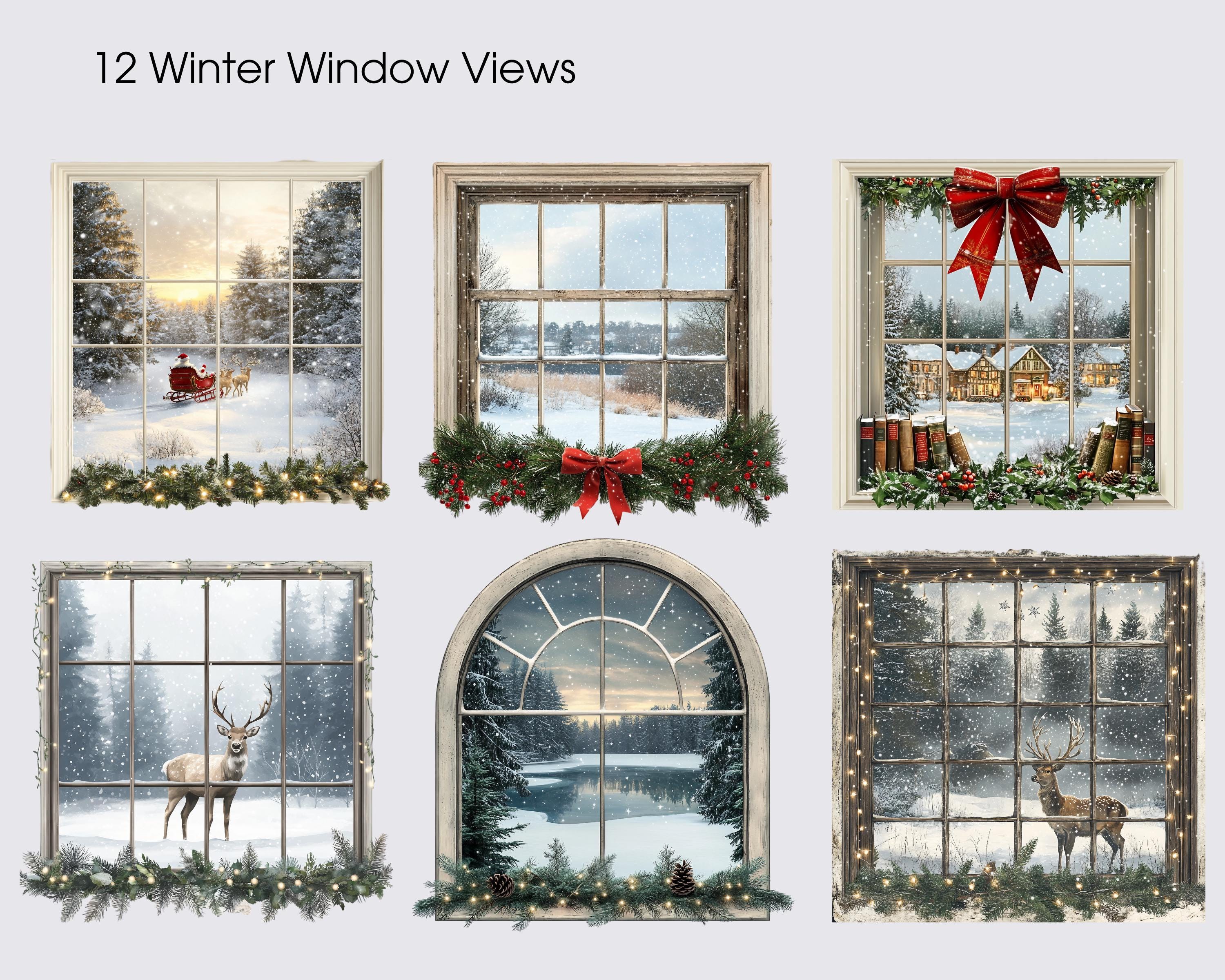 Watercolor Winter Window Clipart, Snowy Scene PNG (commercial Use) - Etsy