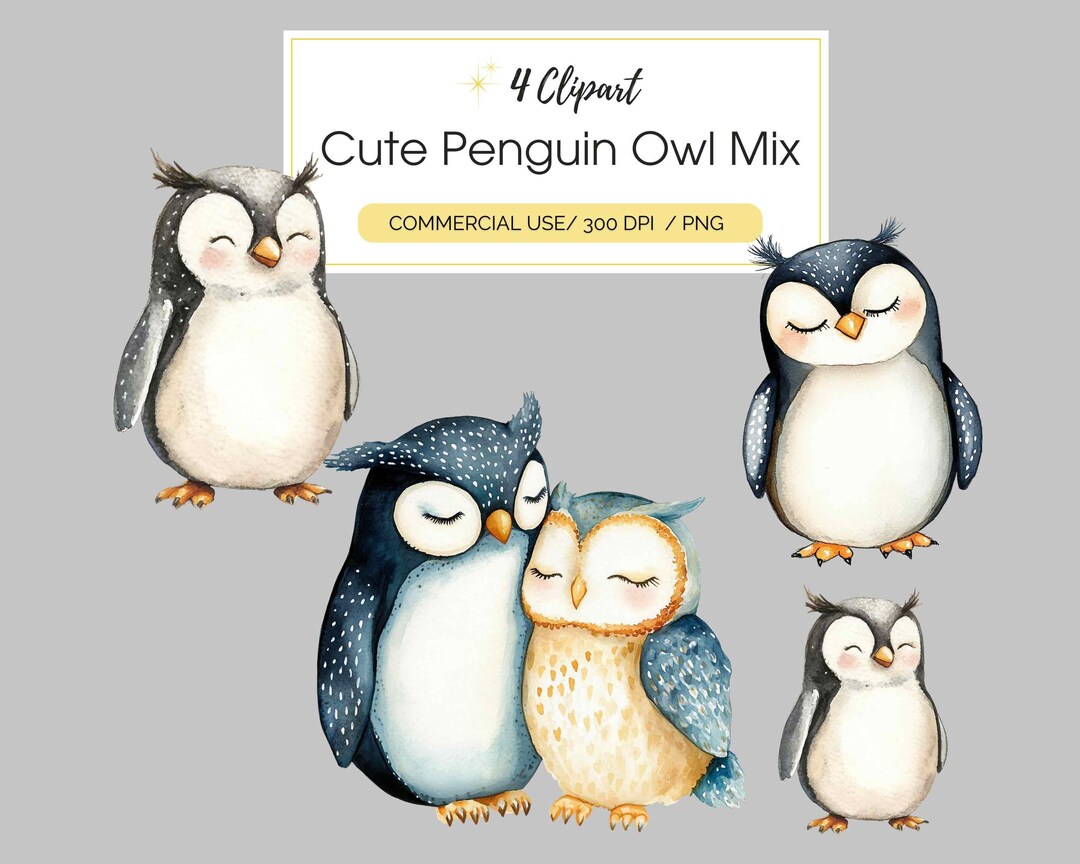 Cute Penguin Owl Mix Clipart Penguin PNG Owl Clip Art Cute Animal PNG ...