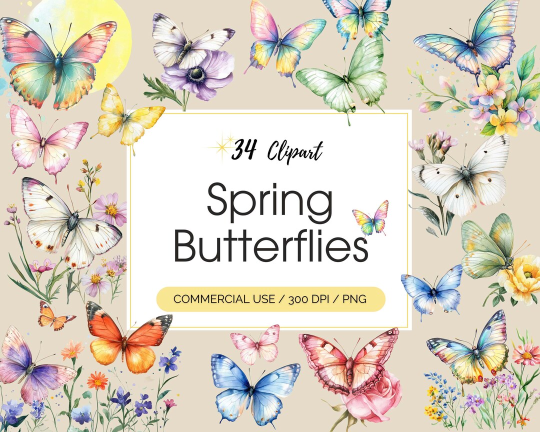 Spring Butterflies Clipart, Sublimation Designs, Paper Crafts ...
