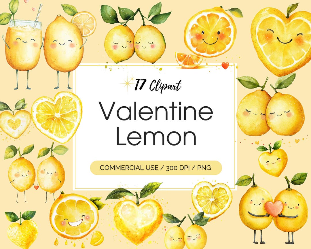 Valentines Lemon Clipart, Lemon Squeeze Decor, Fruit Clipart Set ...